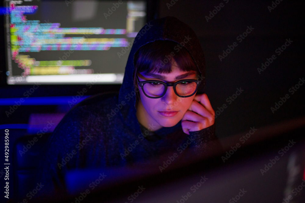 Female computer hacker in a futuristic style Stock Photo | Adobe Stock