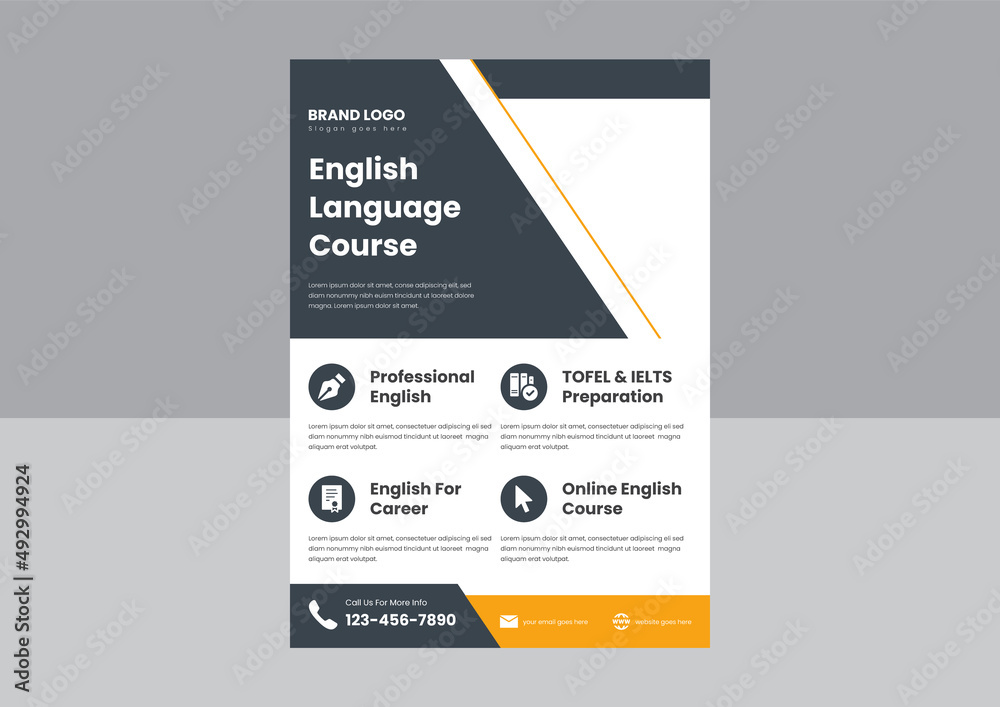 learn English online flyer design. English language course flyer design ...