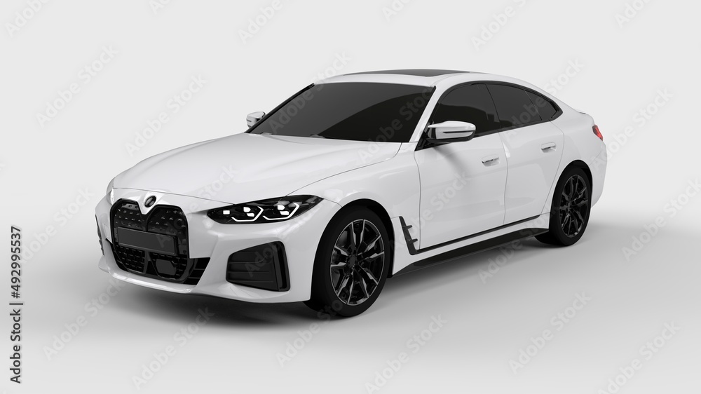 Mockup electric Sport car similar to BMW i4 M50 isolated on white ...