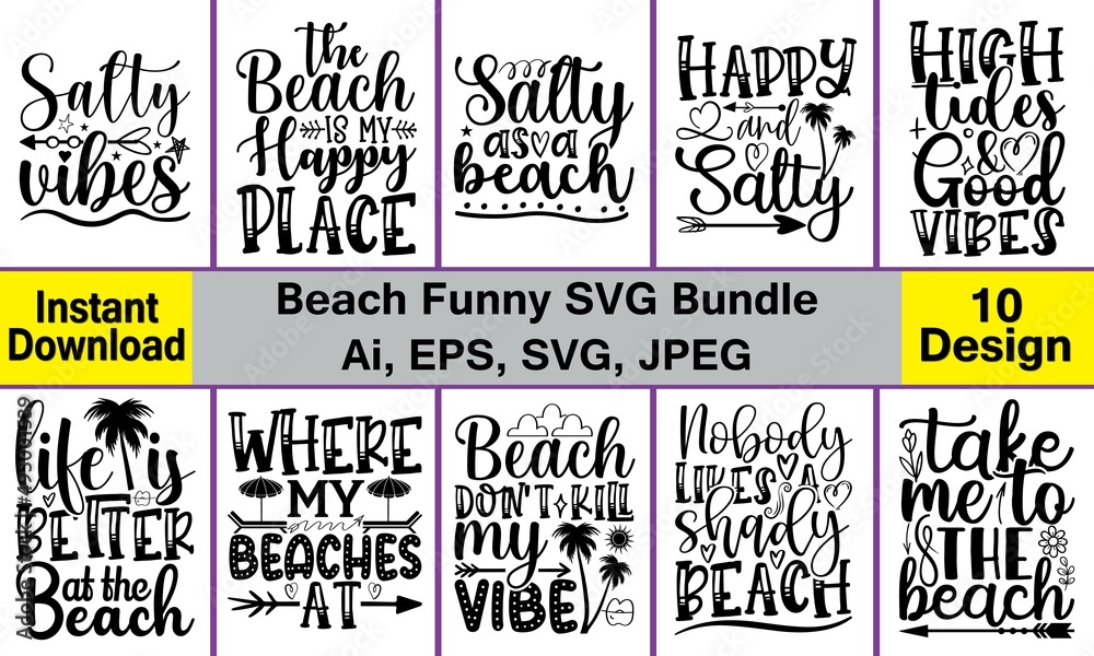 Vetor de Beach Funny SVG Bundle, beach, beach svg, beach vector, beach ...