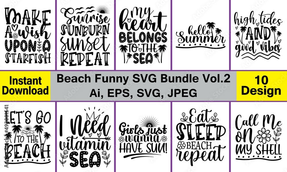 Vetor de Beach Funny SVG Bundle, beach, beach svg, beach vector, beach ...