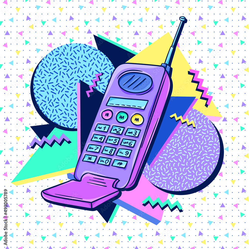 Mobile phone 90s poster. Retro cellphone. Cellular phone retro ...