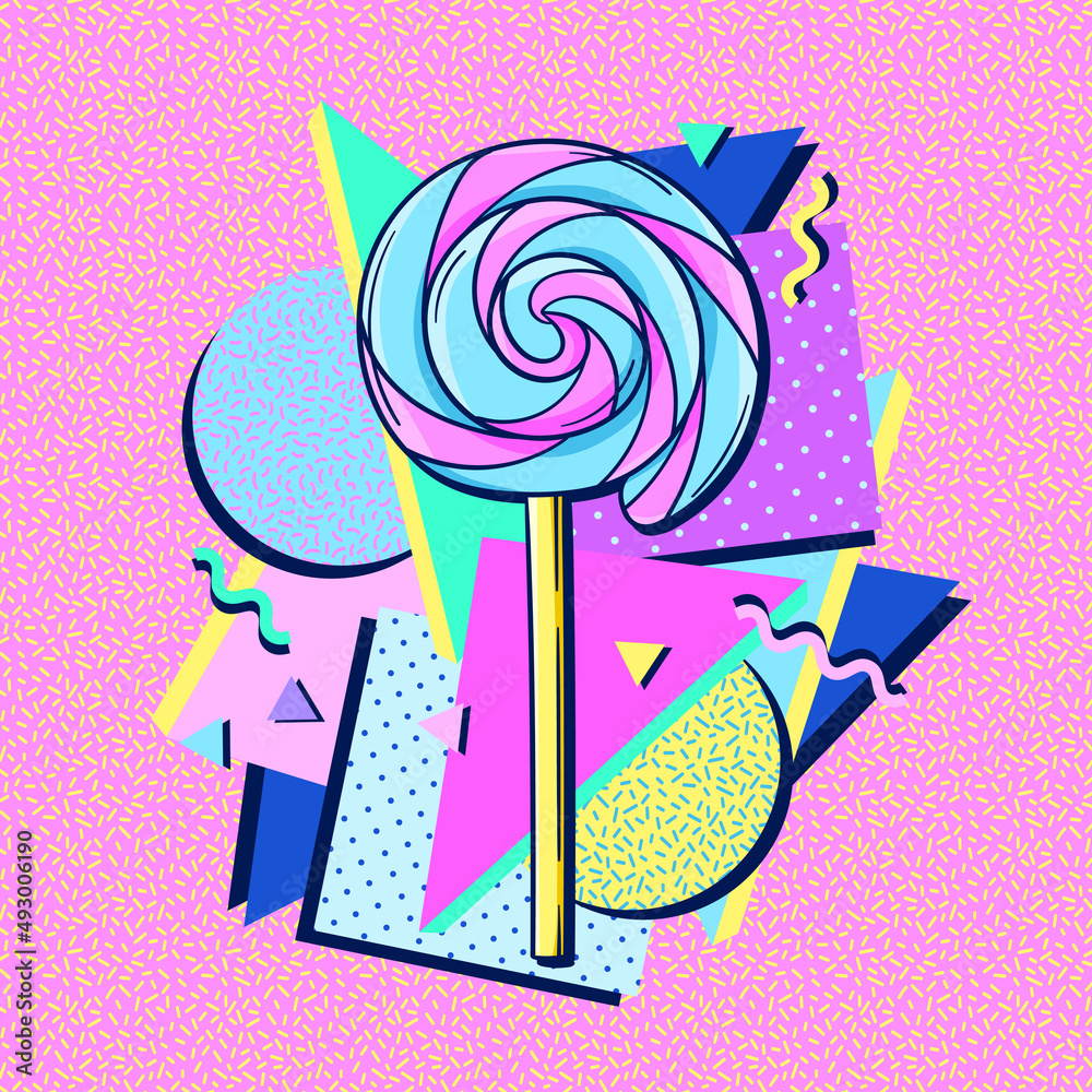 90s style lolly pop poster. Retro candy pop art. 90s style vector ...