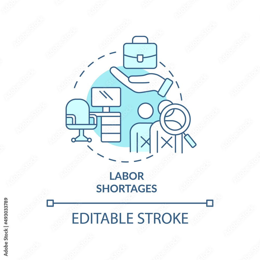 Labor shortages turquoise concept icon. Lack of workforces. Macro ...