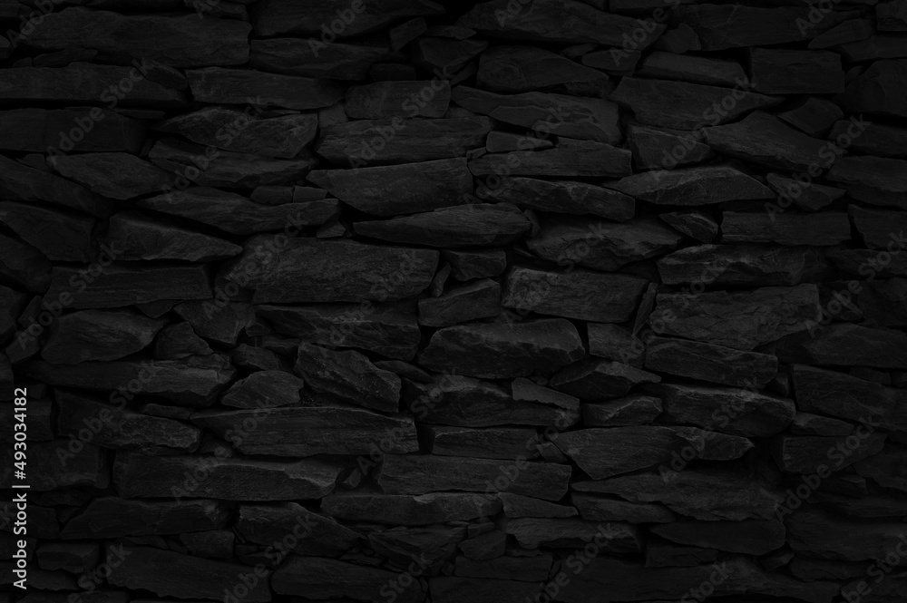 Black stone brick wall texture in natural pattern for background and ...