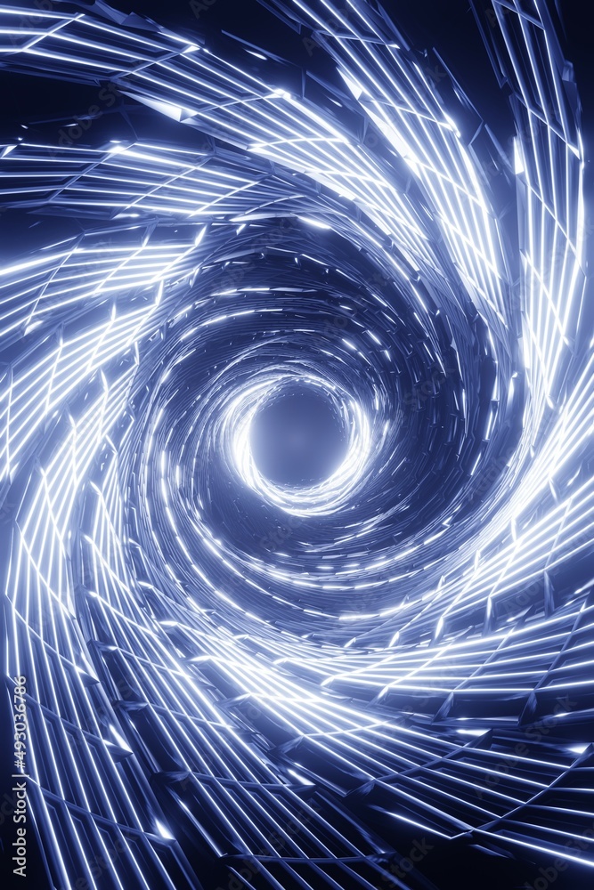 3D Rendering. Flight in abstract sci-fi tunnel. Futuristic motion ...