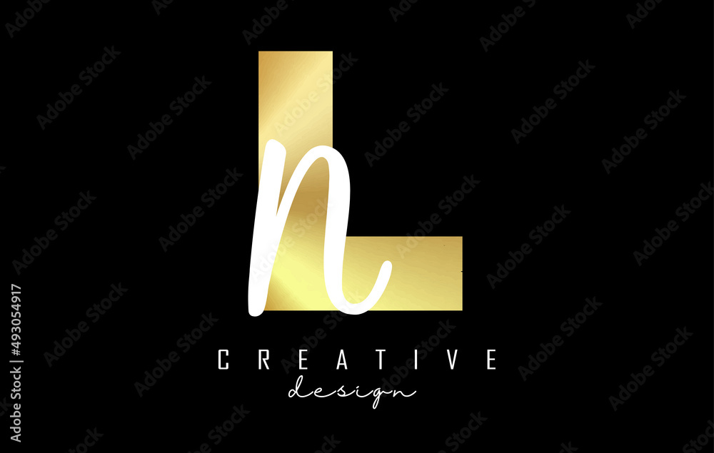 Golden Letters LN Logo with a minimalist design. Letters L and N with ...