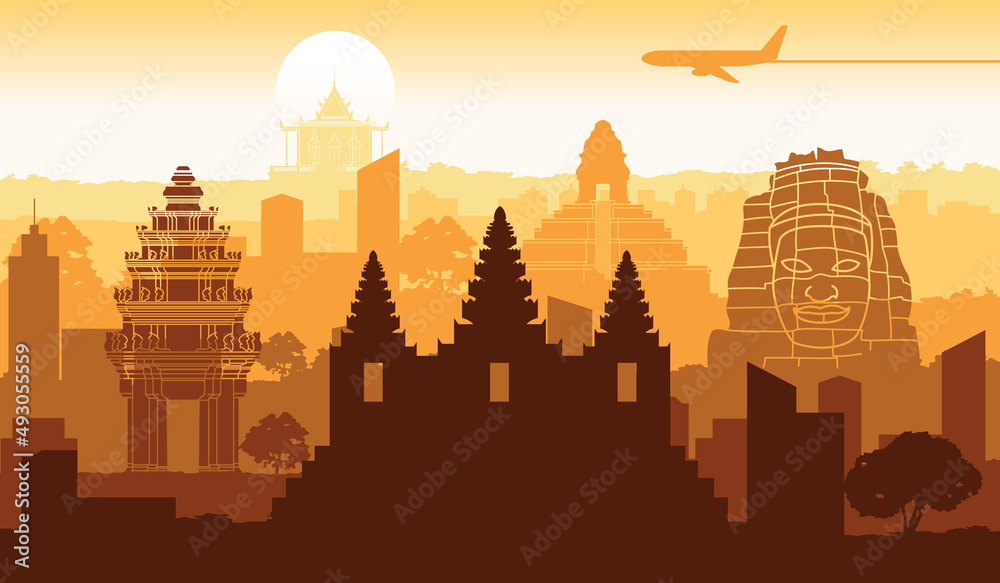 cambodia famous landmark silhouette style with text inside,vector ...