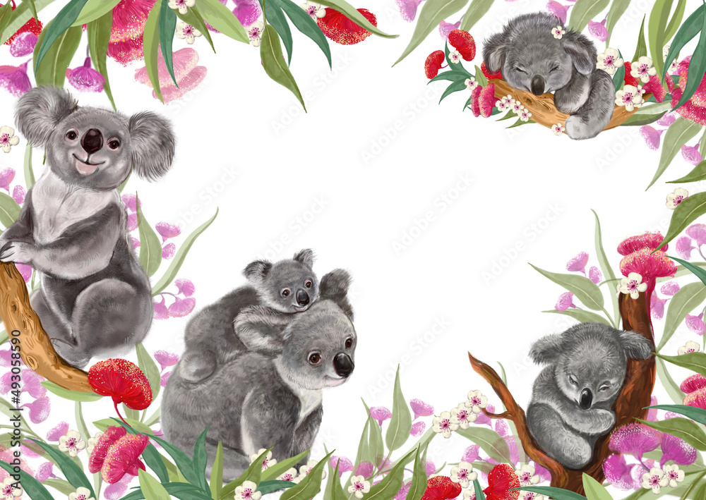 Koalas illustration for postcards and posters .Cute animals of ...