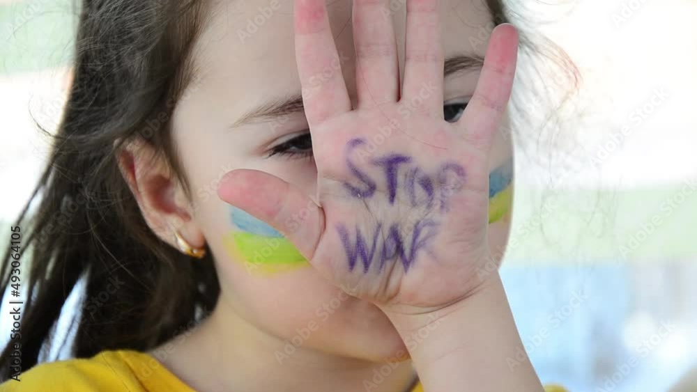 Stop war. Child against war. War in Ukraine. Russian-Ukrainian war ...