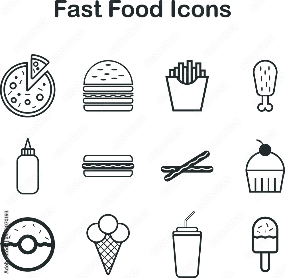 Fast food and drink icon set Stock Vector | Adobe Stock