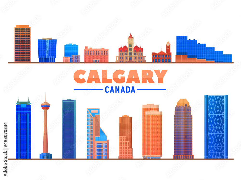 Calgary (Canada) landmarks in white background. Vector Illustration ...