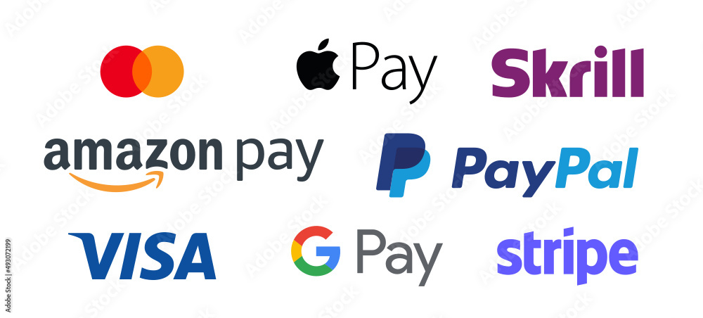 Payment systems logotypes. Mastercard, Apple Pay, Skrill, Amazon Pay ...