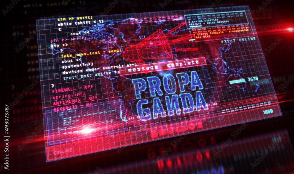 Propaganda trolling and broadcast on screen 3d illustration Stock ...