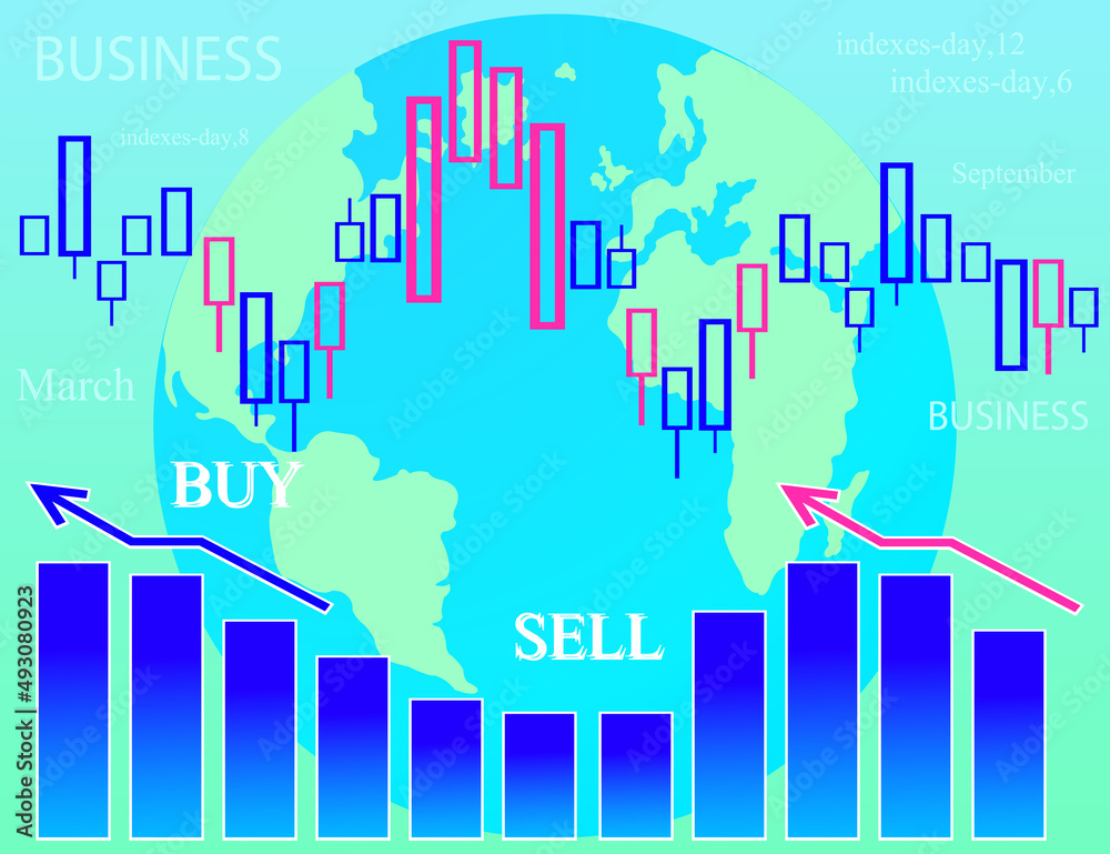 stock market diagram with globe map Stock Vector | Adobe Stock