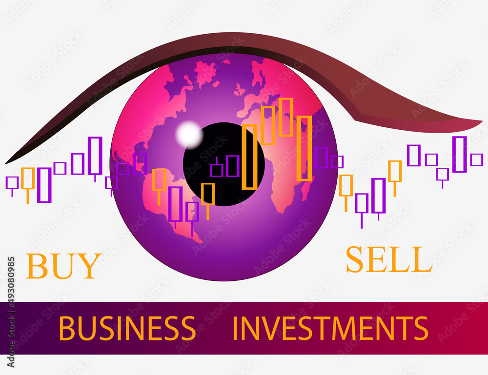 stock market diagram and eye with globe map Stock Vector | Adobe Stock