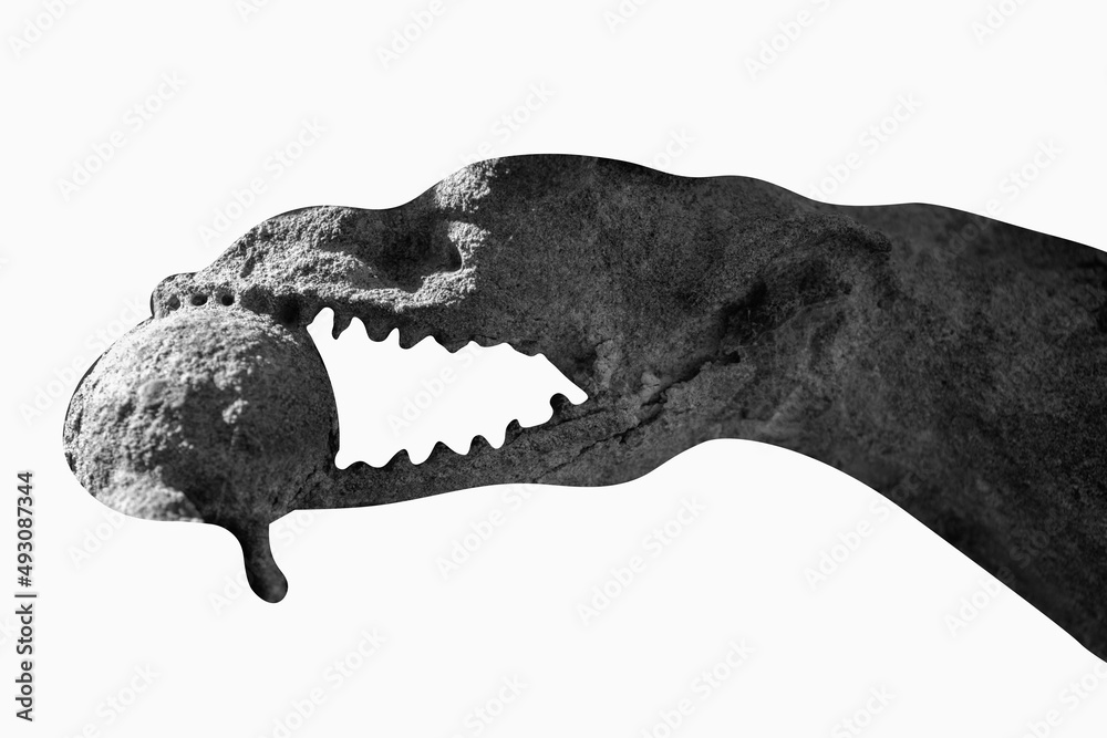 Snake with apple fruit as symbol of sin temptation and evil. Fragment ...