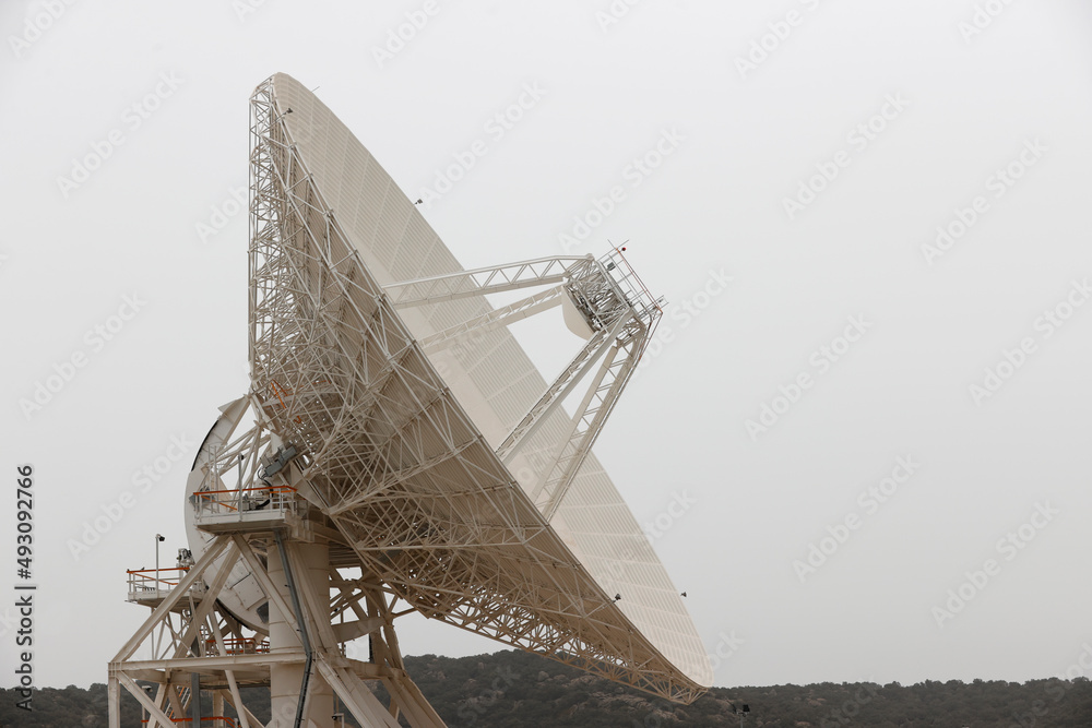 satellite dish radar antenna station in field. parabolic antennas. Big ...