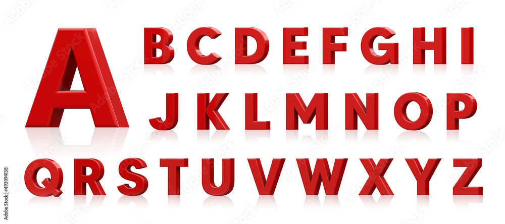 Alphabet 3d in Red on white background. 3D rendering. 3D illustration ...