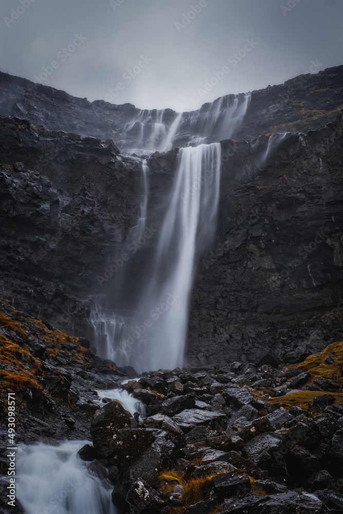Fossa Waterfall on island Bordoy. This is the highest waterfall in the ...