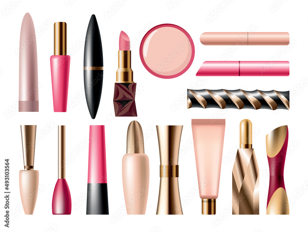 Makeup cosmetics set of different packages. Isolated beauty products ...