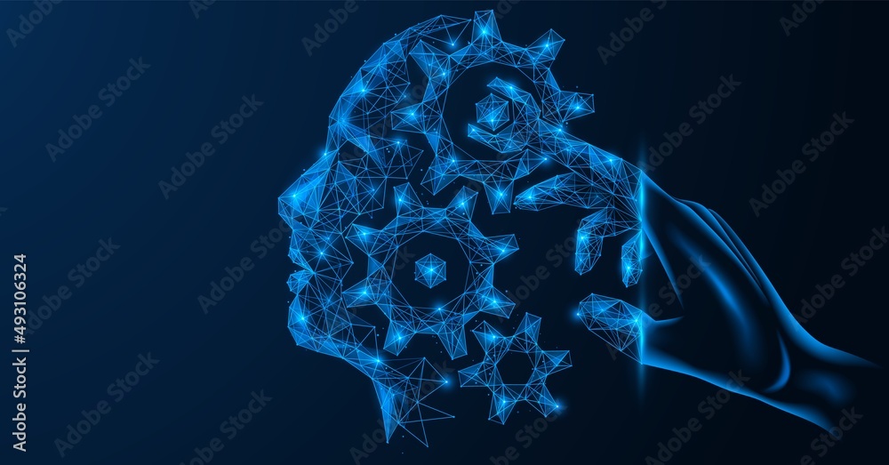The control mechanism of the human brain. The finger of the hand in the ...