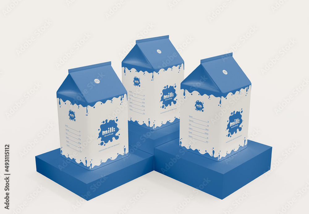 3D Three 500Ml Milk Cardboard Mockup Stock Template | Adobe Stock