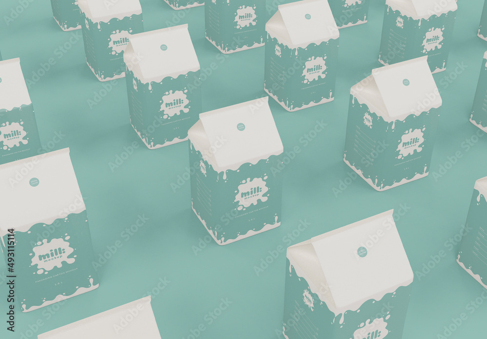3D Array of Milk Boxes Package Mockup Stock Template | Adobe Stock