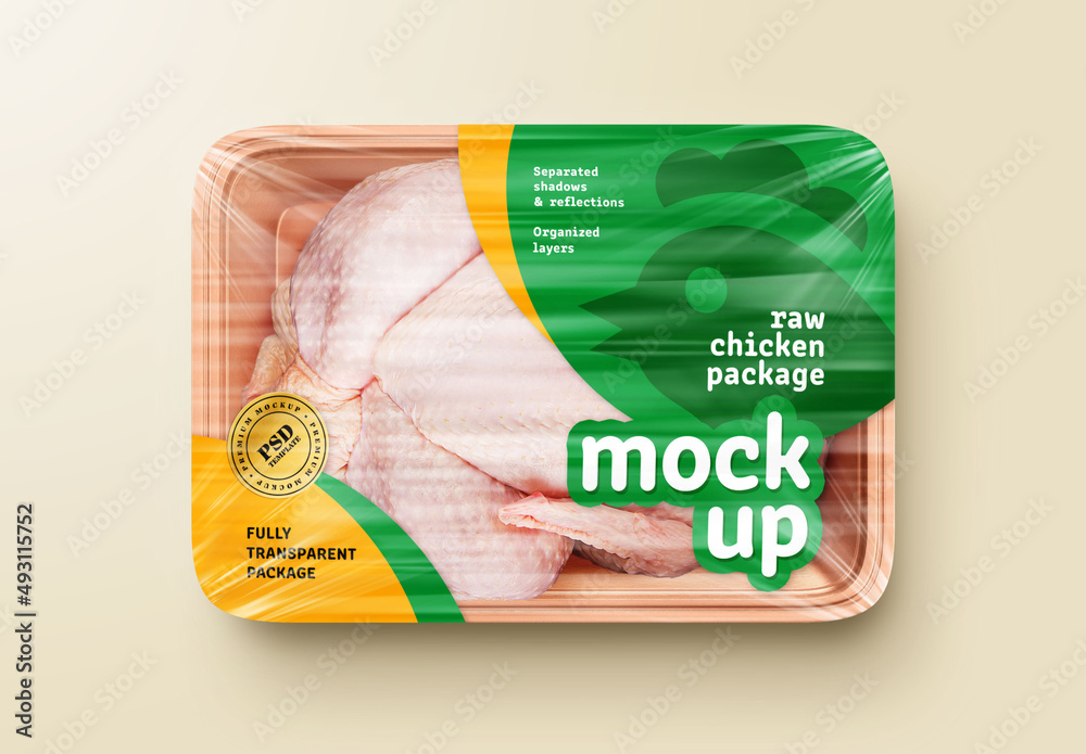 Raw Chicken Package Mockup Stock Template | Adobe Stock