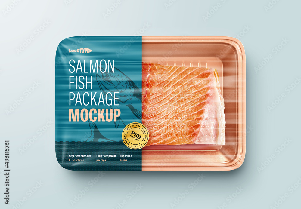 Salmon Fish Package Mockup plantilla de Stock | Adobe Stock