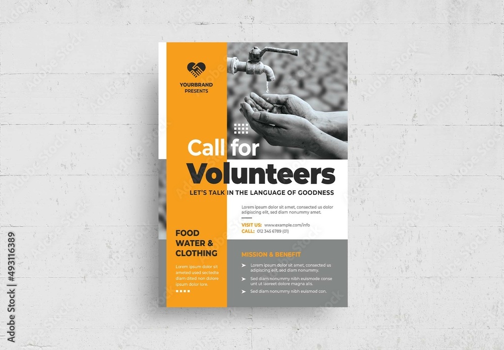 Call for Volunteers Charity Fundraiser Flyer Poster Layout Stock 템플릿 ...