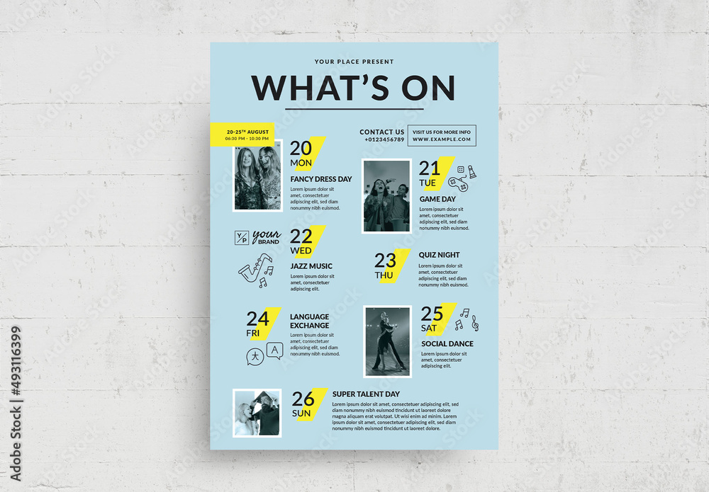 Simple Whats on Poster Flyer Layout Stock Template | Adobe Stock