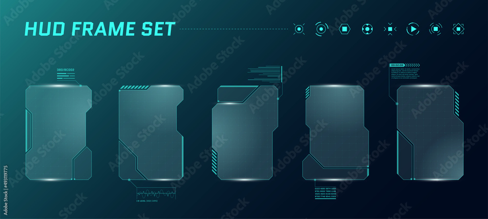 HUD digital futuristic user interface square frame set. Sci Fi high ...