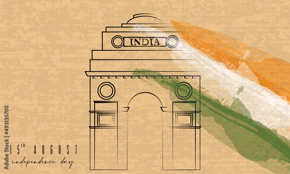 Outline of the Indian gate Arc on a colored happy india independence ...