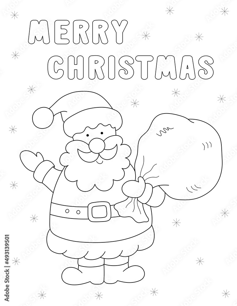 simple design of a merry christmas coloring page with a cute santa ...