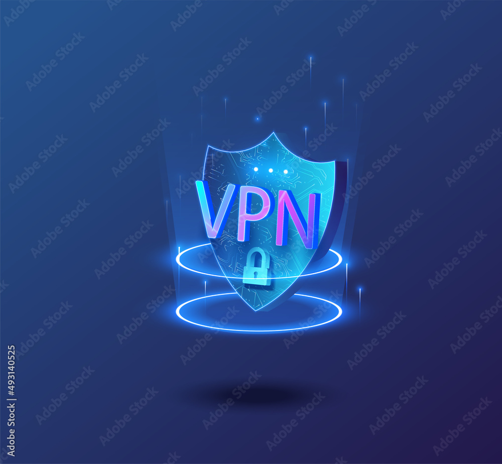Cyber security, shield lock in futuristic blue style. Vpn safety cyber ...