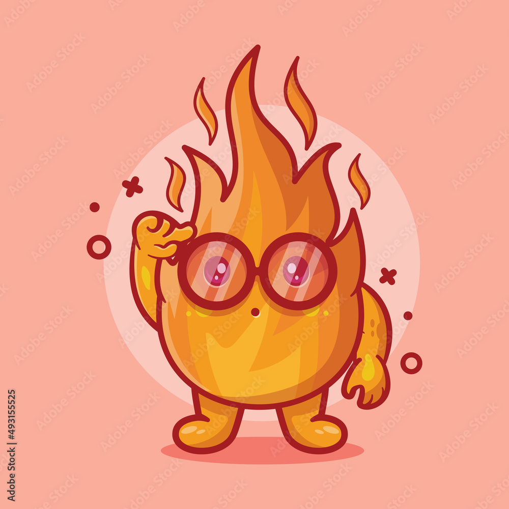 Genius fire flame character mascot with think gesture isolated cartoon ...