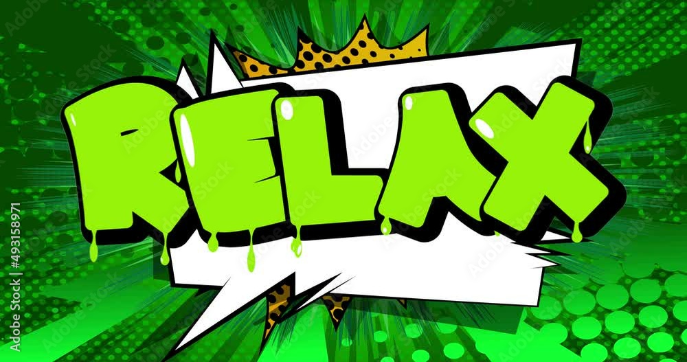 Relax. Motion poster. 4k animated Comic book word text moving on ...