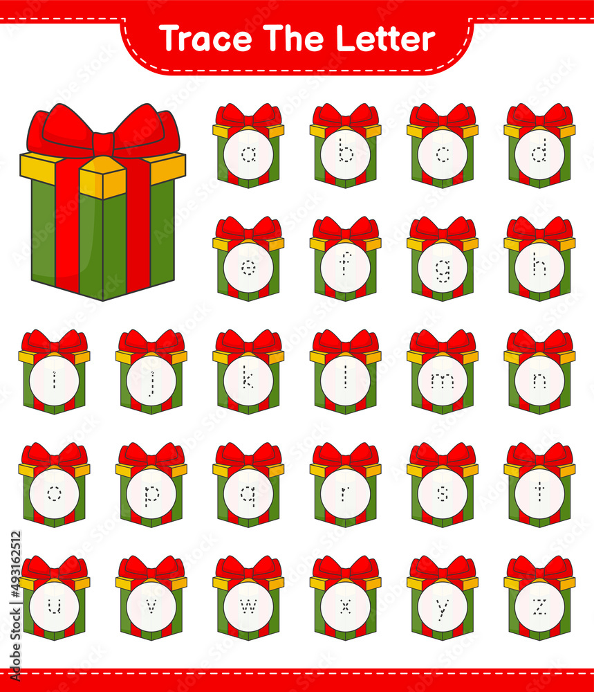 Trace the letter. Tracing letter alphabet with Gift Box. Educational ...