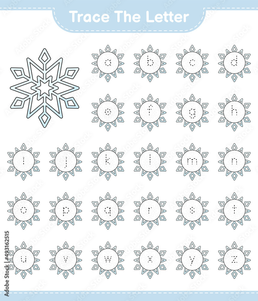 Trace the letter. Tracing letter alphabet with Snowflake. Educational ...