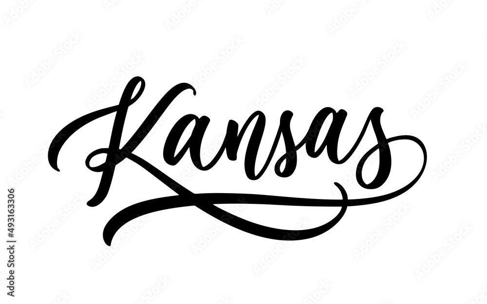 Kansas hand drawn lettering. Calligraphic text isolated on white ...