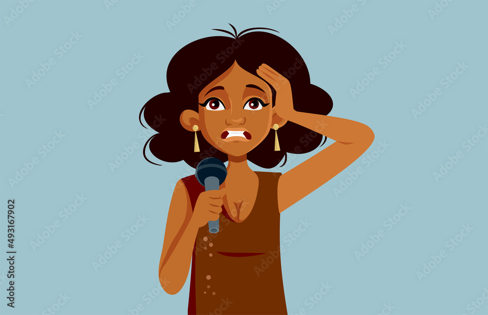 Shy Singer Having Stage Fright Feeling Emotional Vector Cartoon ...