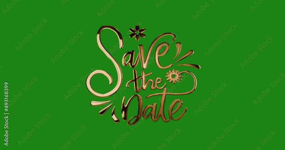 Save the date animated in shiny gold text animation with green screen ...