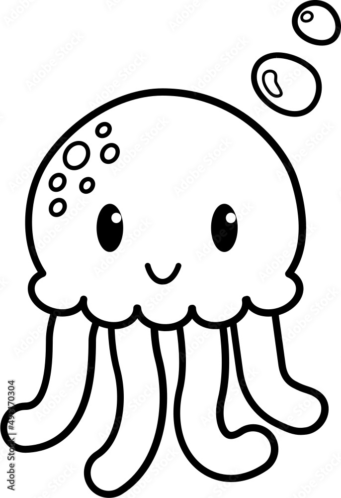 Jellyfish cartoon drawing for coloring book Stock Vector | Adobe Stock