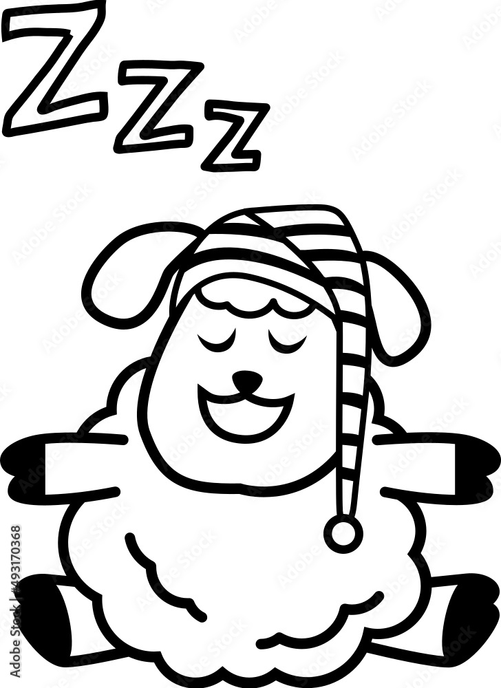 Sleeping Sheep cartoon drawing for coloring book Stock Vector | Adobe Stock