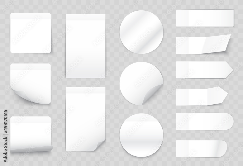 White paper sticker set vector illustration. 3d realistic adhesive ...
