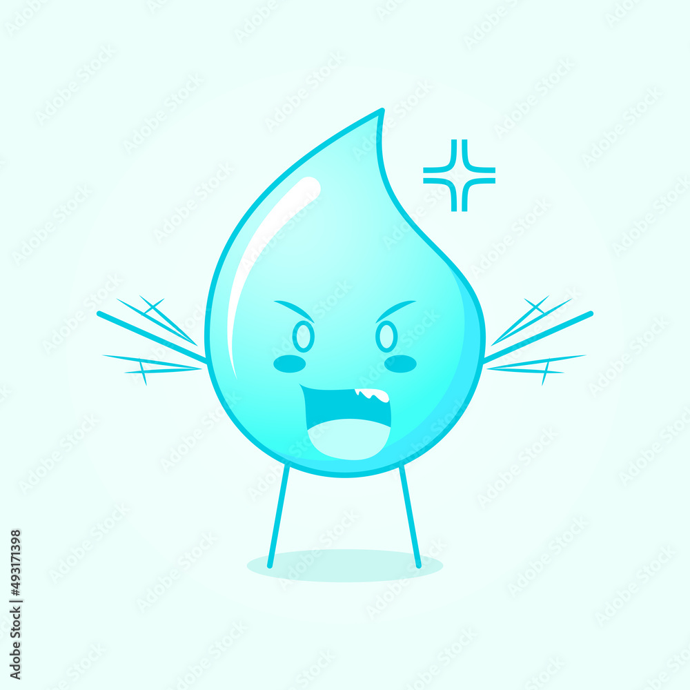 cute water cartoon with angry expression. mouth open and hands shaking ...