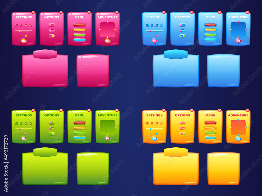 Vecteur Stock Game menu interface windows, cartoon options, settings ...