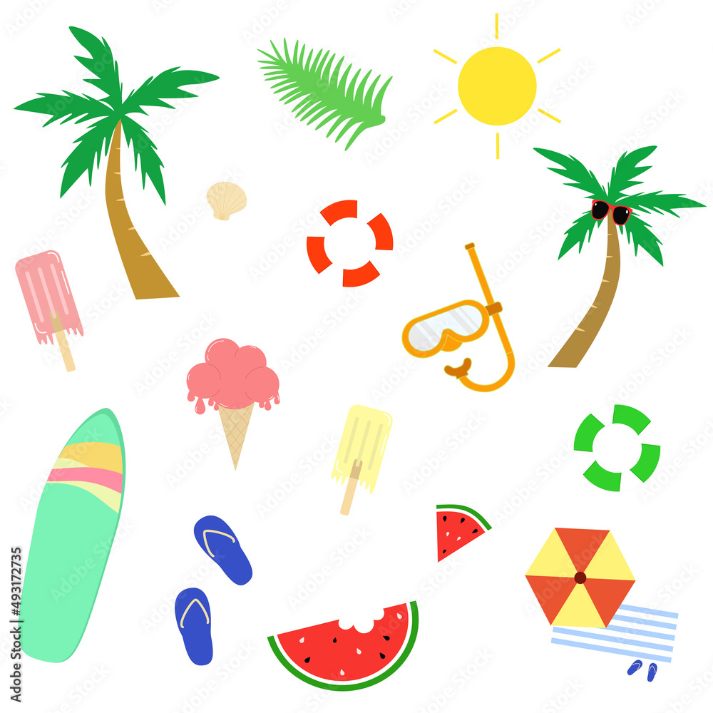 Vector - Summer icon collection, Sunglasses, surfboard, hat, bikini ...