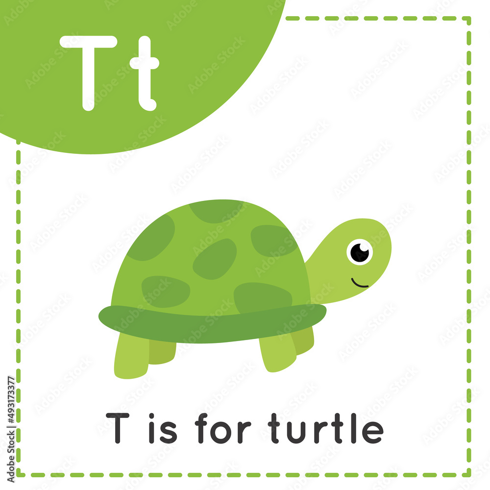 Learning English alphabet for kids. Letter T. Cute cartoon turtle ...